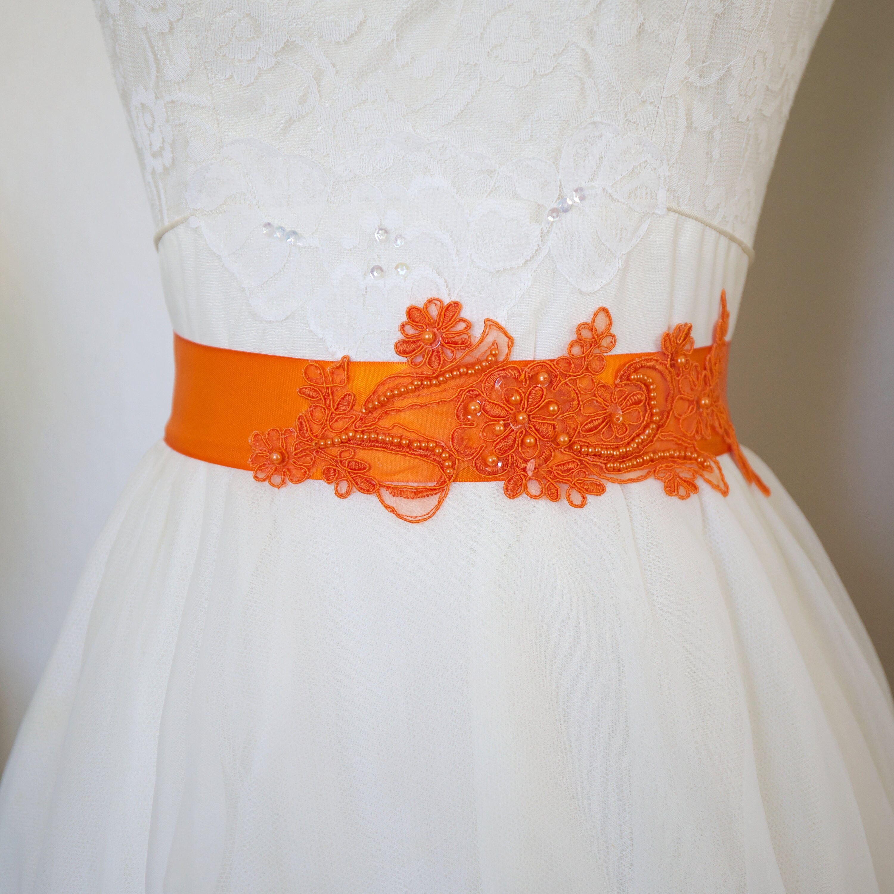 Orange Beaded Lace Sash Bridal Orange Sash Bridesmaid Sash | Etsy