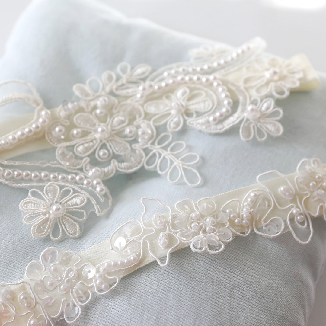 Ivory Beaded Lace Garter Set Bridal Ivory Garter Wedding - Etsy