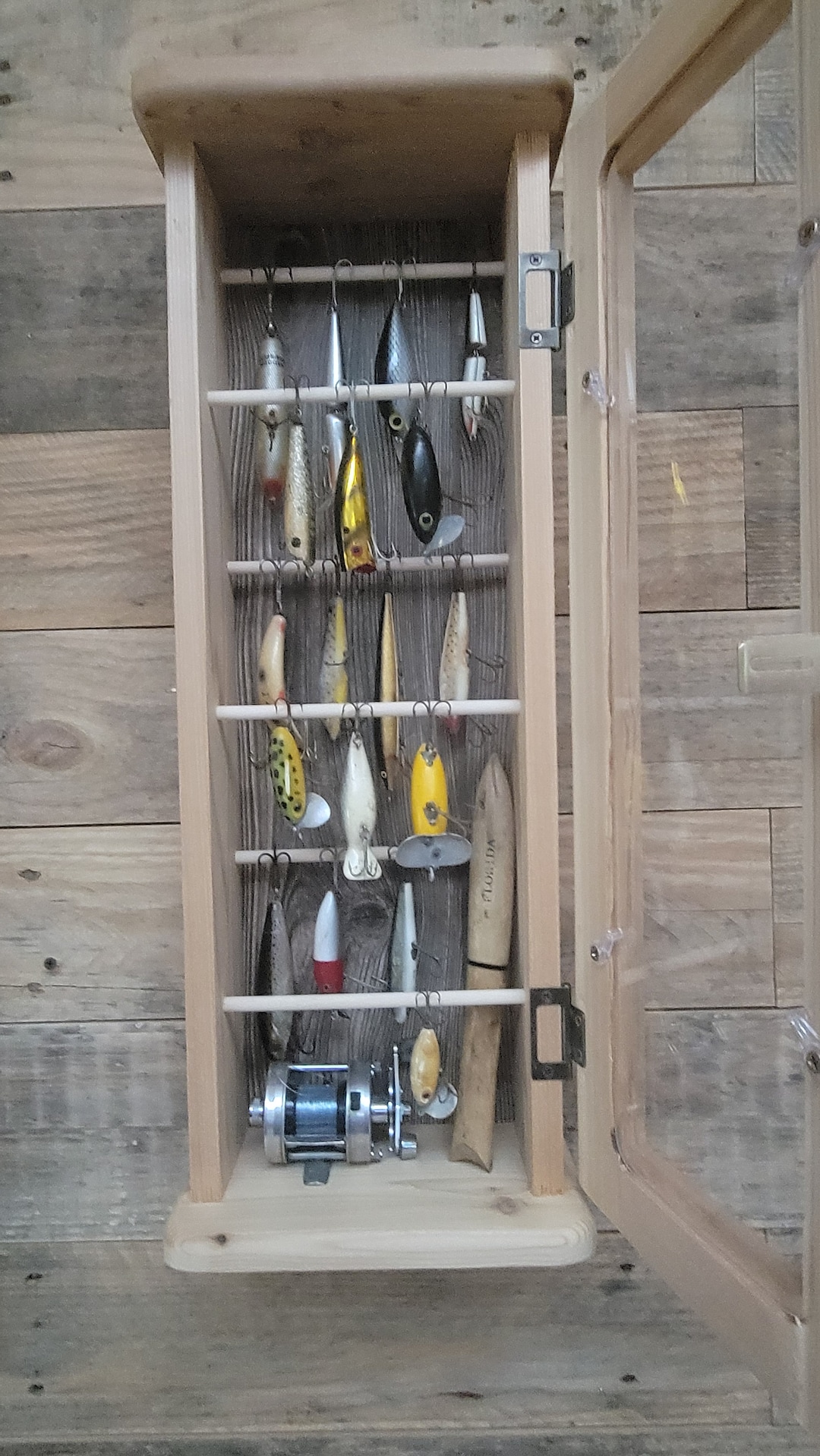Fishing Lure / Reel Display Cabinet. Holds Over 35 Lures. Handmade in ...