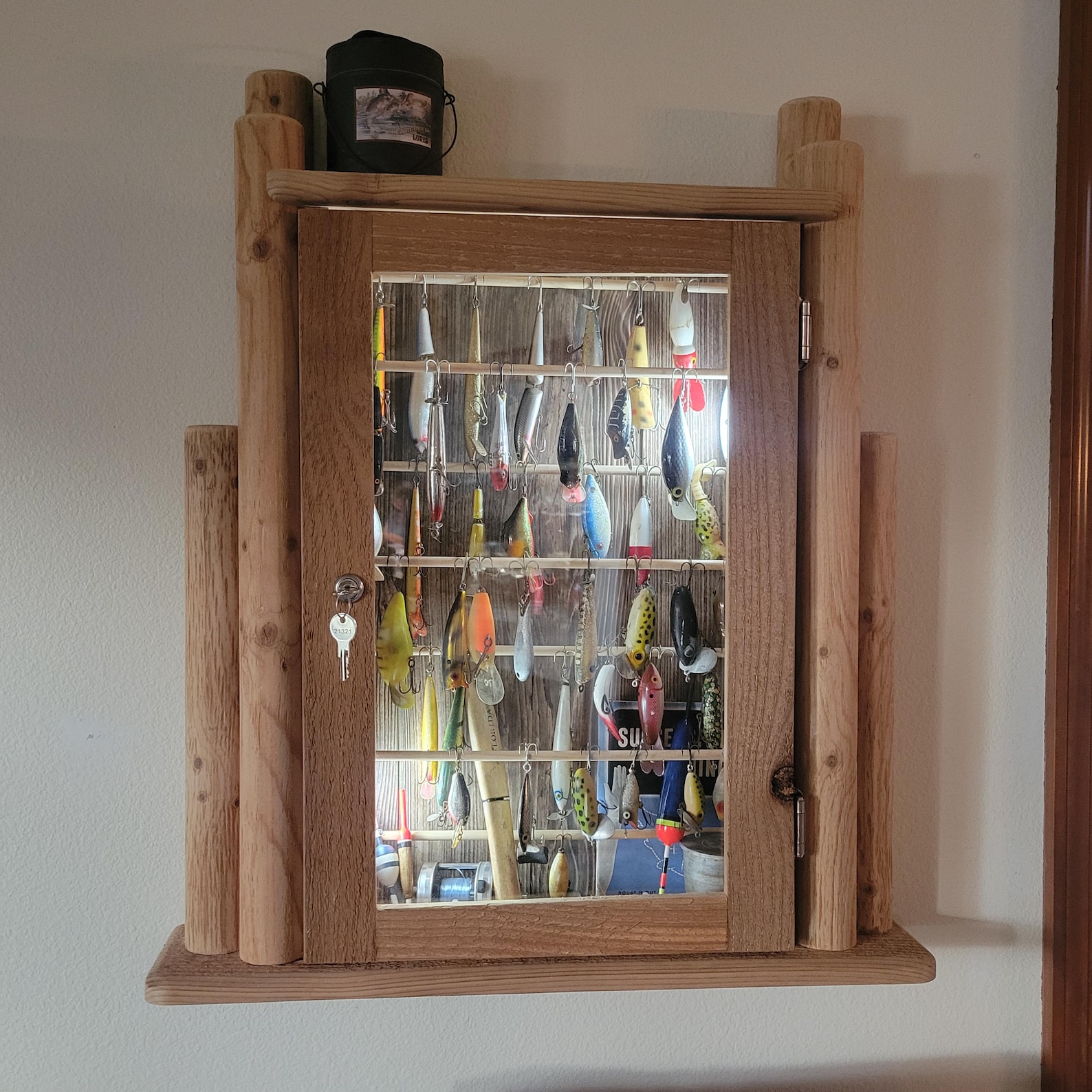 Lighted Deluxe Fishing Lure Display Cabinet. Holds Over 50 Lures ...