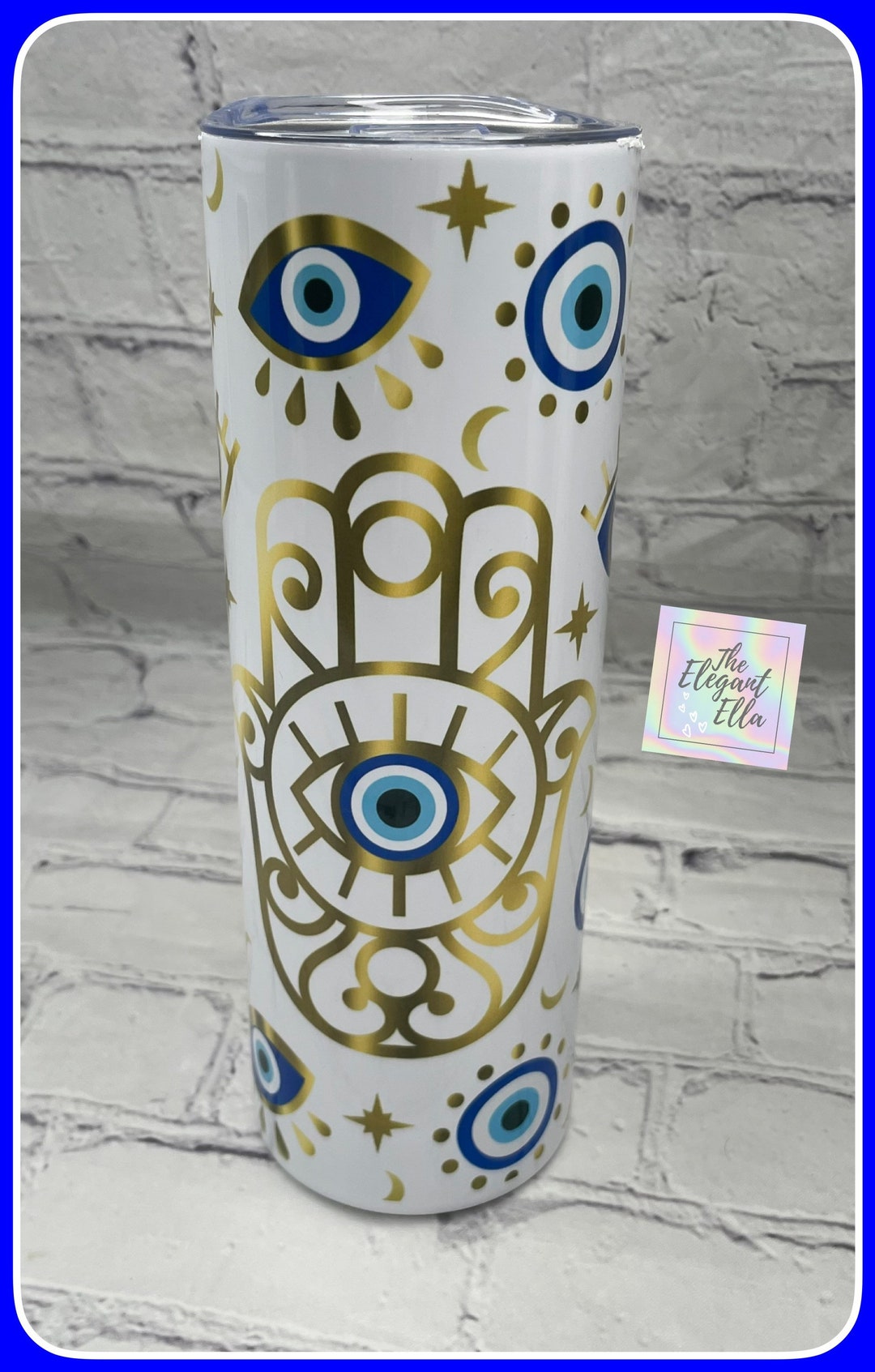 Hasma Hand and Evil Eye Tumbler, Hand of Fatima, Greek Protective Eye ...