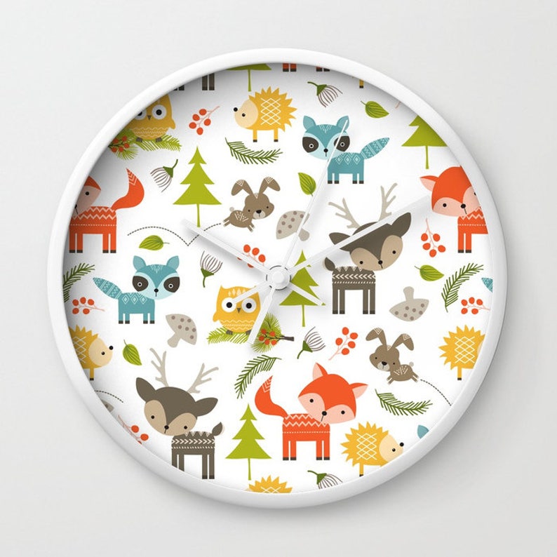 Animals Clock Animal Wall Clock Woodland Animals Clock Kids - Etsy