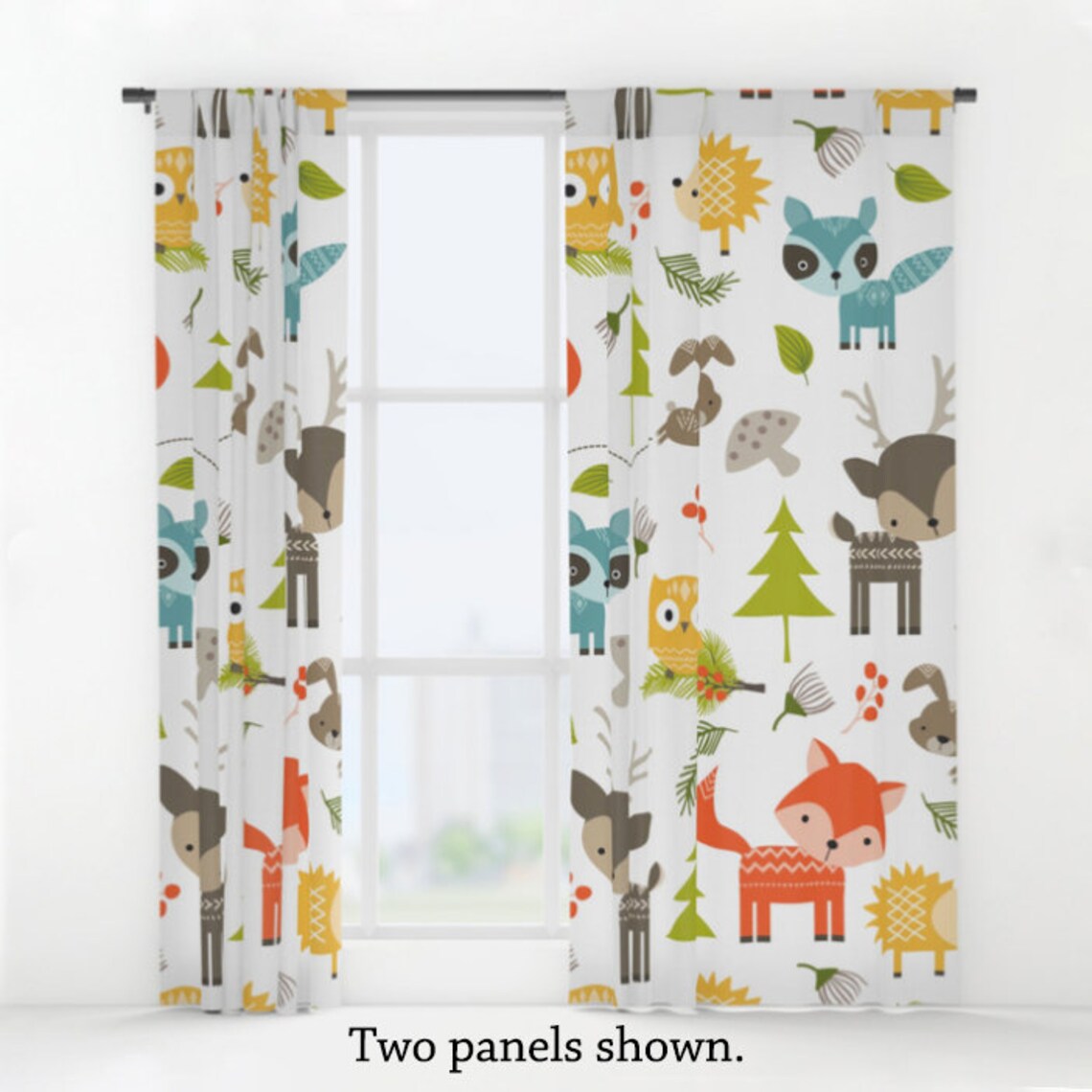 Animals Curtains, Woodland Animals Window Curtains, Animals Drapes ...