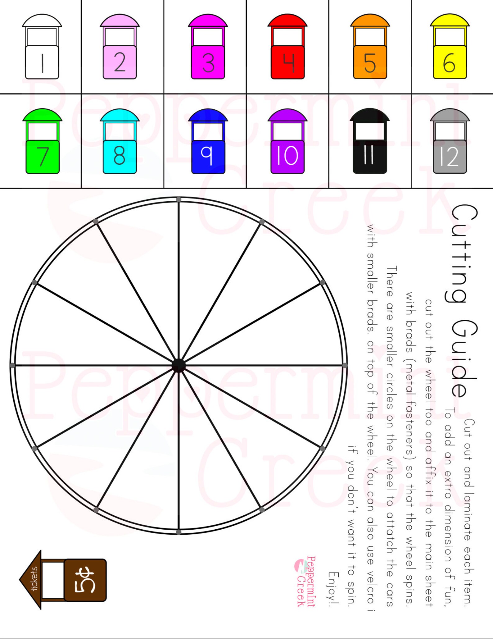 Ferris Wheel Printable Game, Numbers 1-12, Teach Counting, Beginning ...
