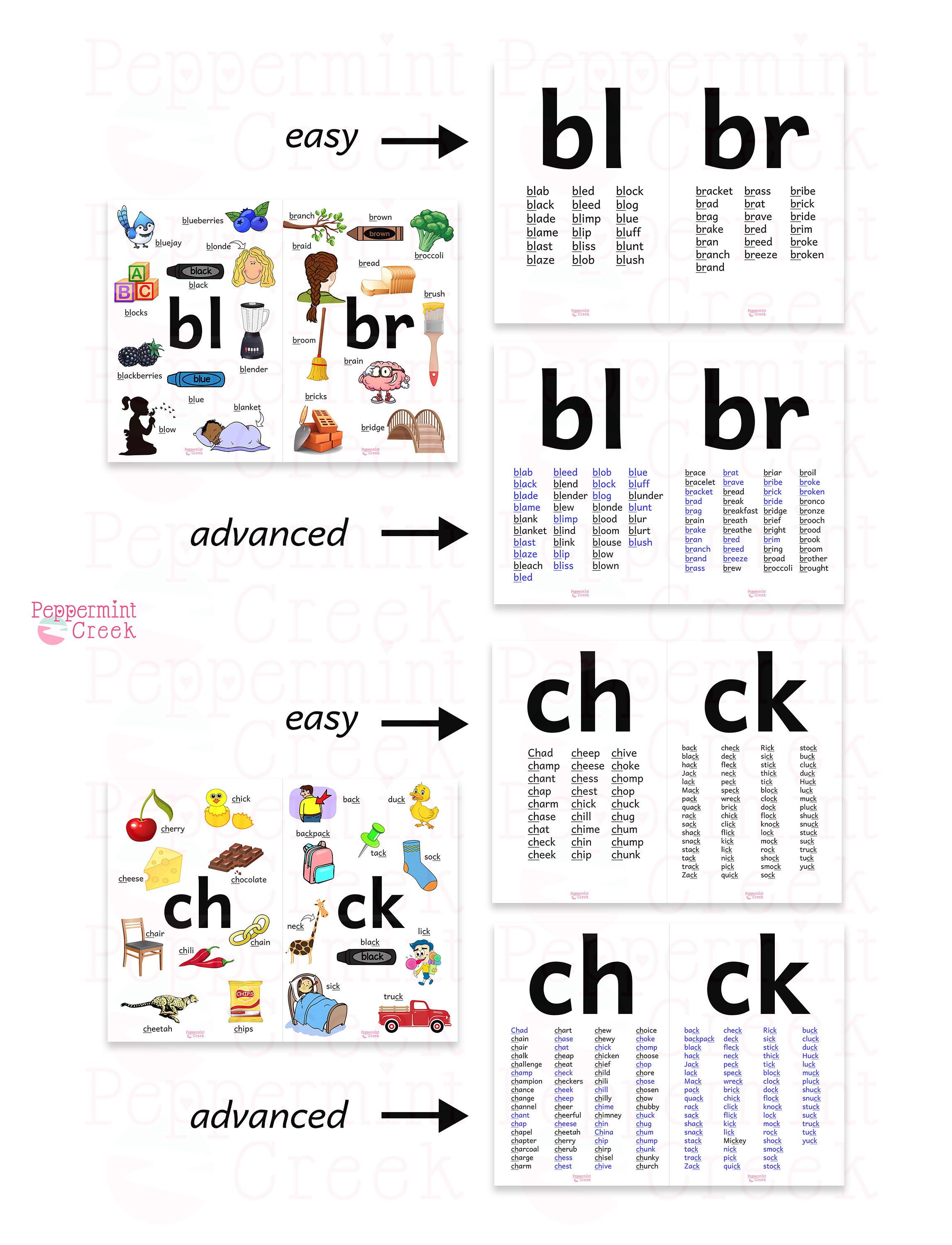 Blends and Digraphs Digital Download, Learn to Read, Phonics Flashcards ...