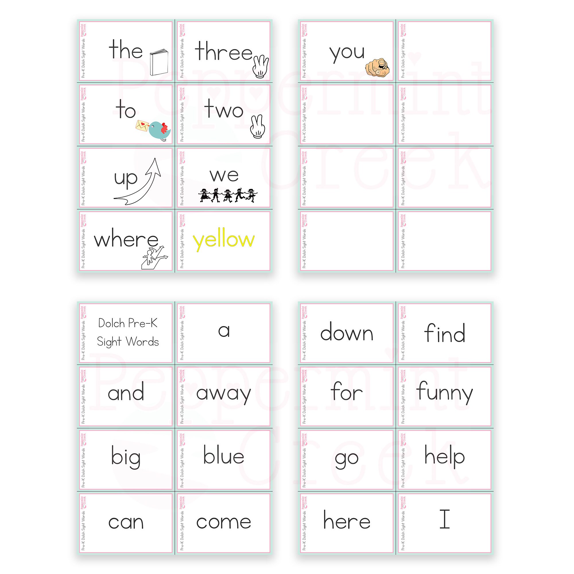 Dolch Pre-k Sight Word Flash Cards, Early Readers, Learn to Read ...