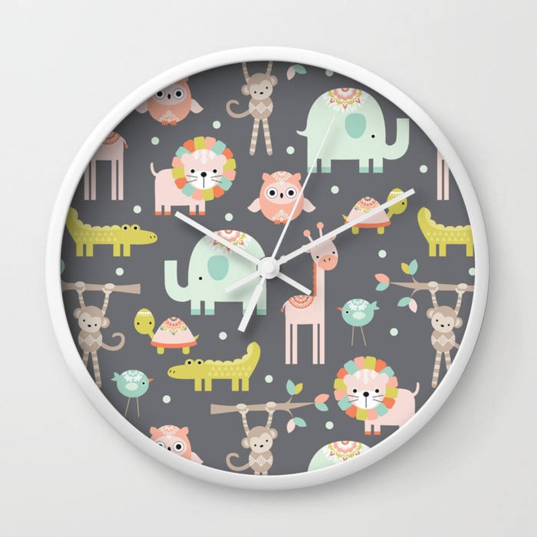 Safari Animals Clock, Safari Animal Wall Clock, Jungle Animals Clock ...