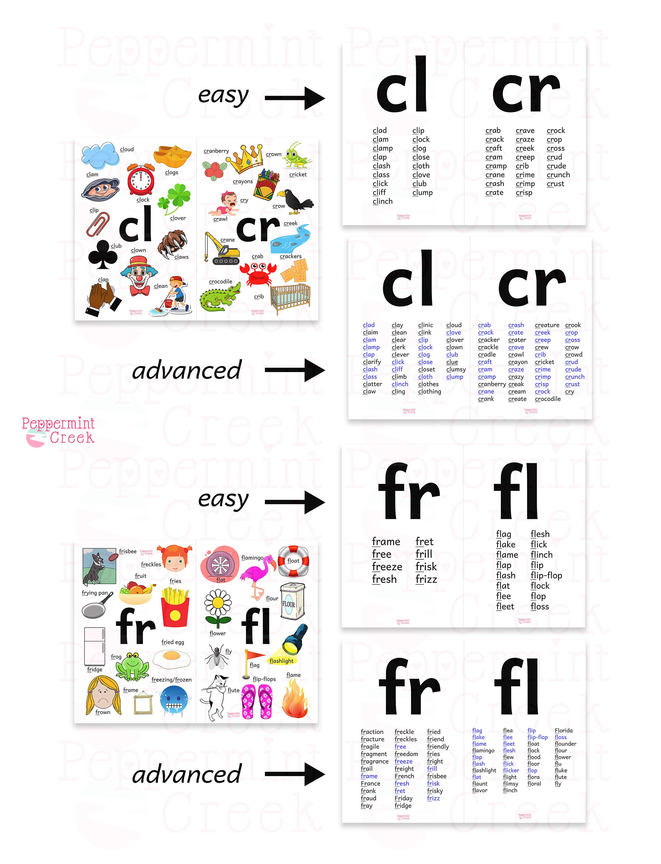 Blends and Digraphs Digital Download, Learn to Read, Phonics Flashcards ...
