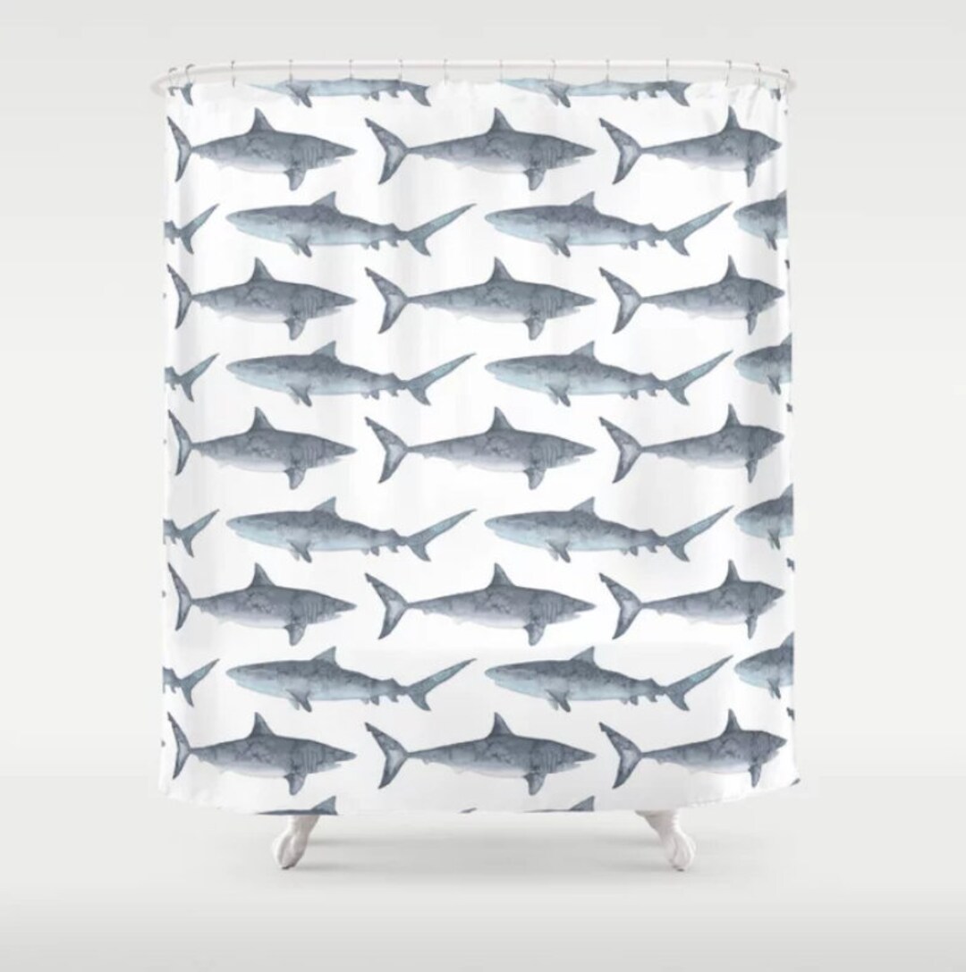 Shark Shower Curtain, Sharks Bathroom, Shark Lover, Shark Gift, Great ...