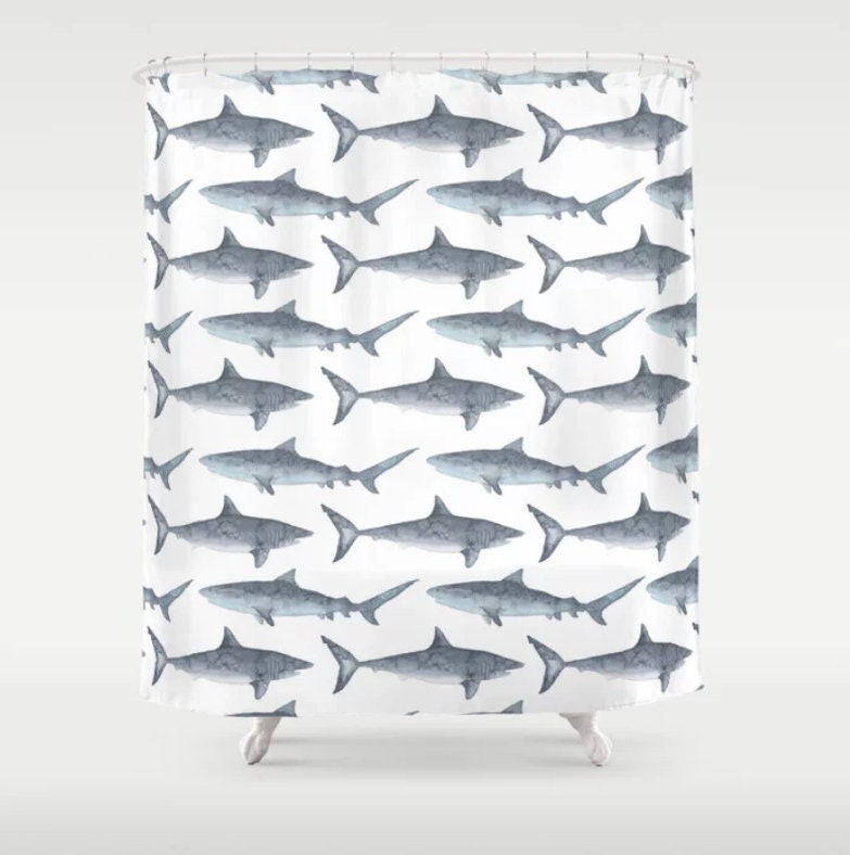 Shark Shower Curtain, Sharks Bathroom, Shark Lover, Shark Gift, Great ...