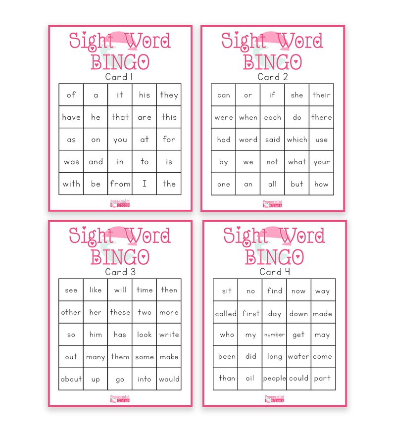 Sight Word Bingo Game for Children, Learning Resource, Frys 100 Site ...