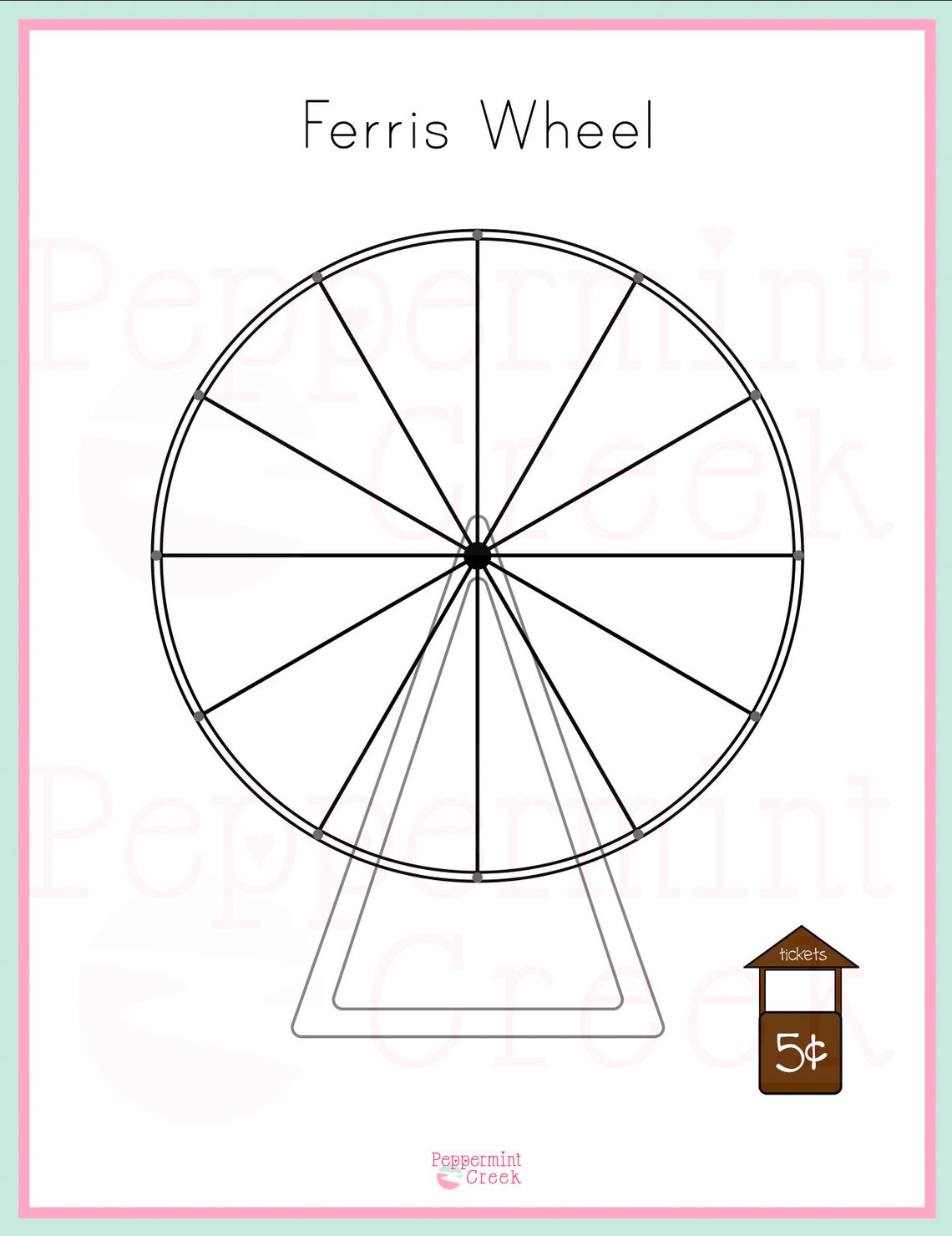 Ferris Wheel Printable Game, Numbers 1-12, Teach Counting, Beginning ...