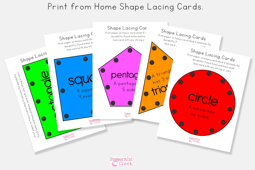 Shape Lacing Cards, Print From Home, Homeschool Mom, Toddler Learning ...