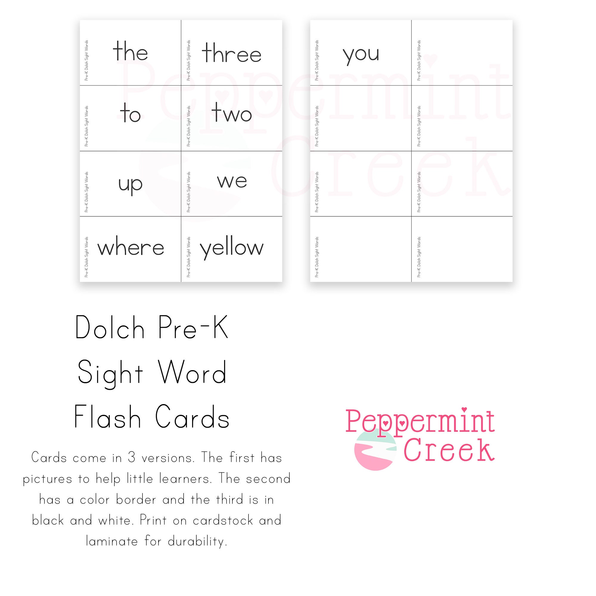 Dolch Pre-k Sight Word Flash Cards Early Readers Learn to - Etsy
