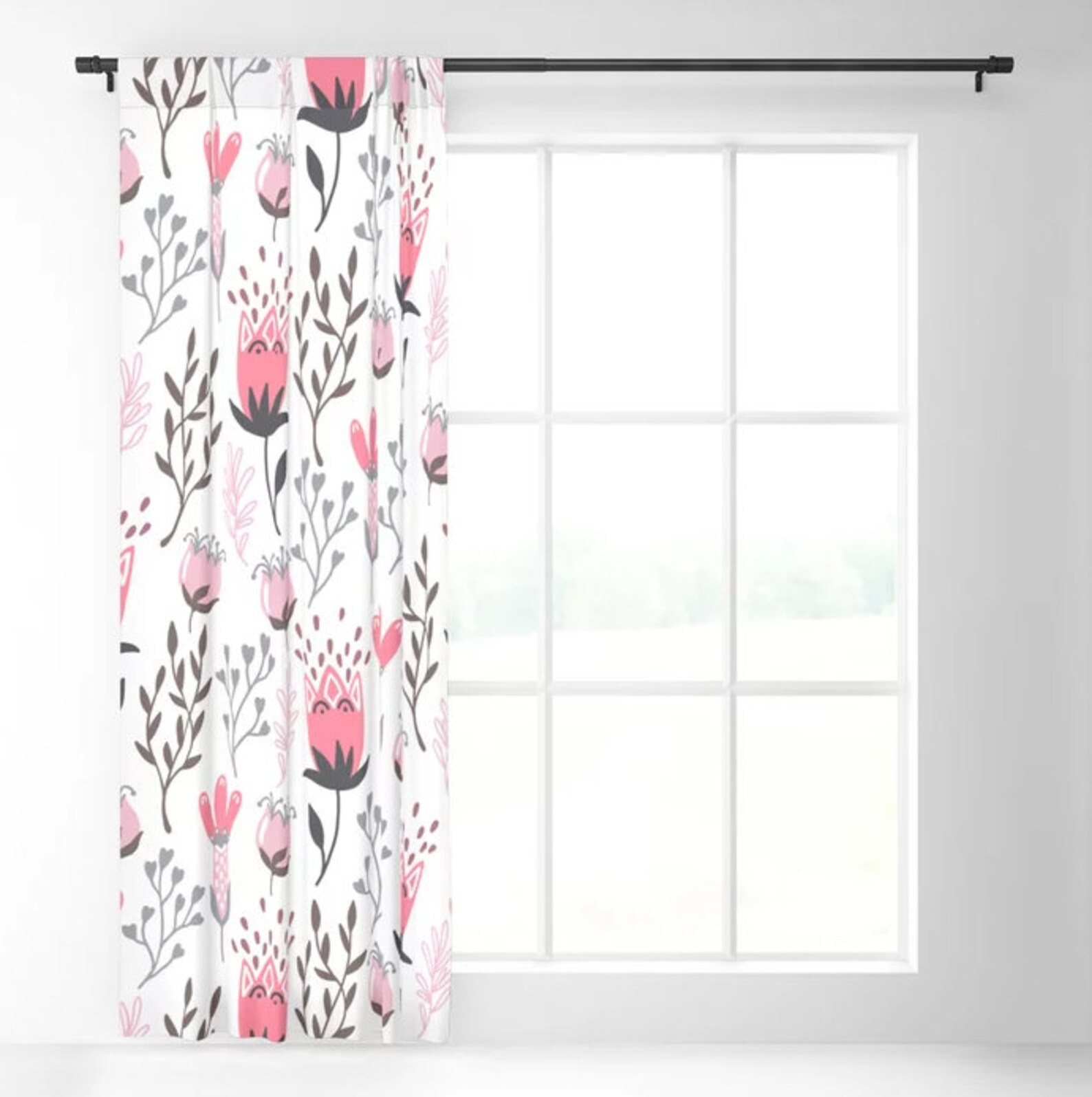 Pink Flowers Curtains Tulip Curtains Pink Window Curtains | Etsy