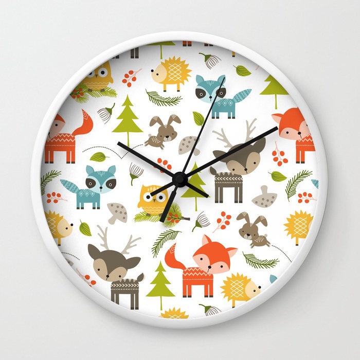 Animals Clock, Animal Wall Clock, Woodland Animals Clock, Kids Clock ...