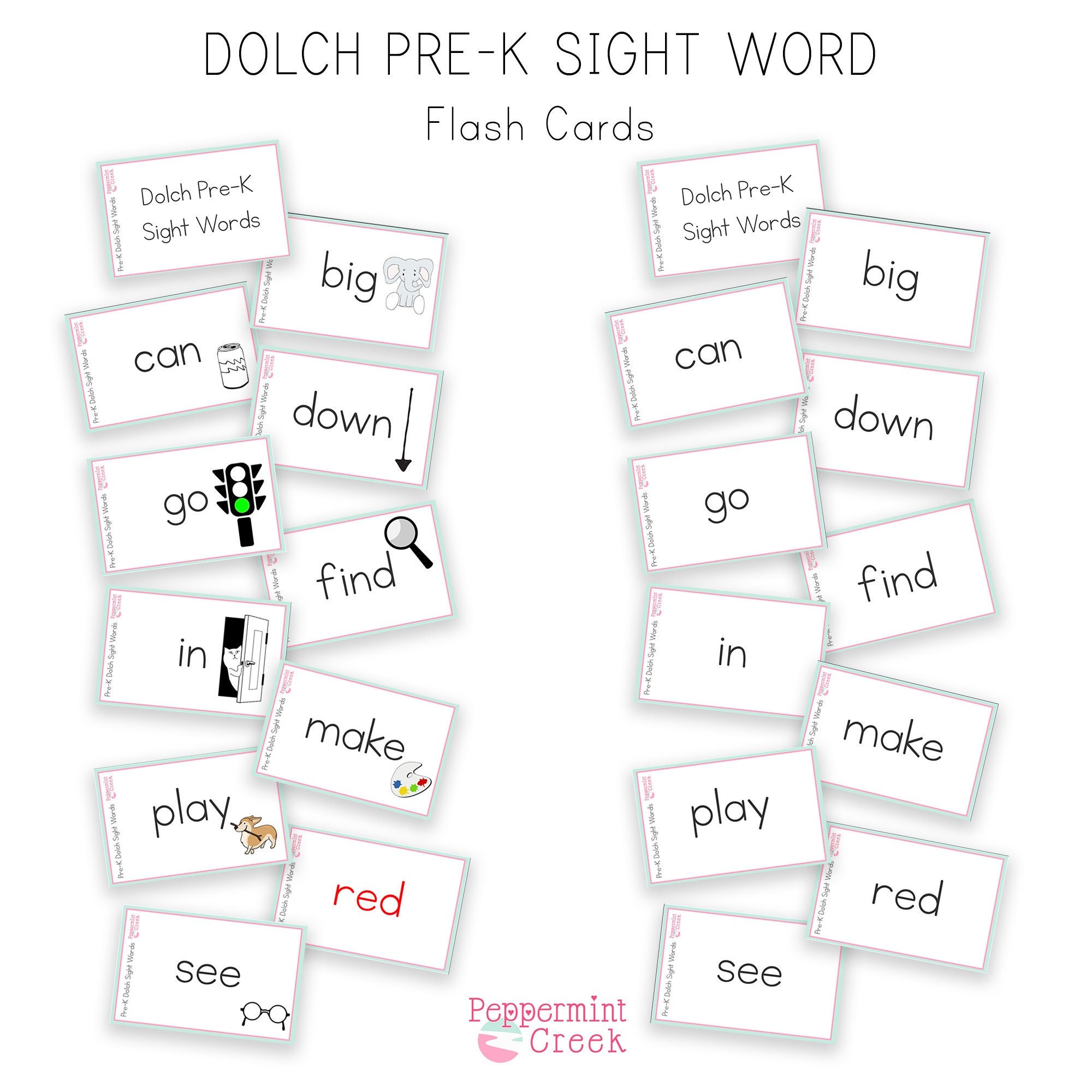 Dolch Pre-k Sight Word Flash Cards Early Readers Learn to - Etsy