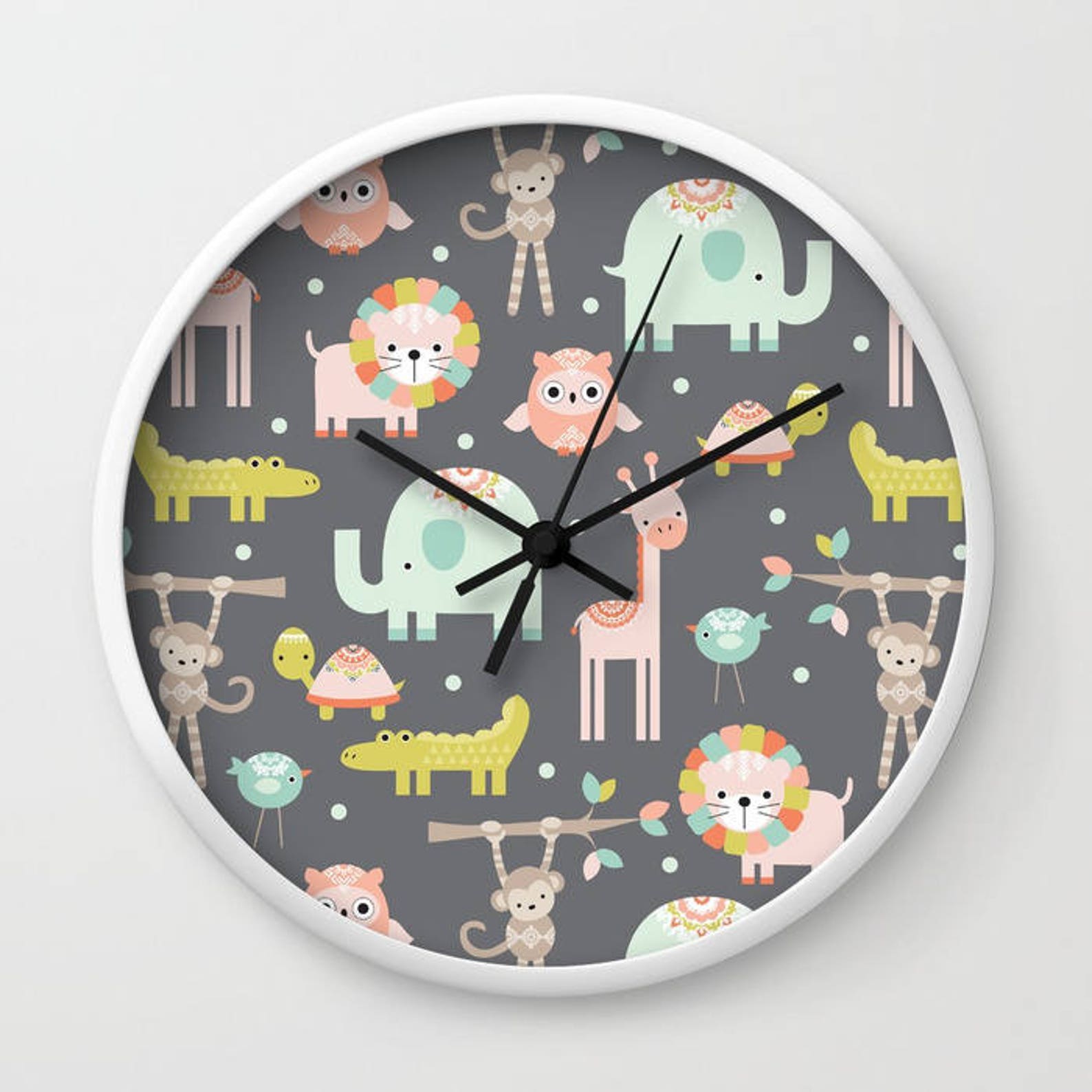 Safari Animals Clock, Safari Animal Wall Clock, Jungle Animals Clock ...