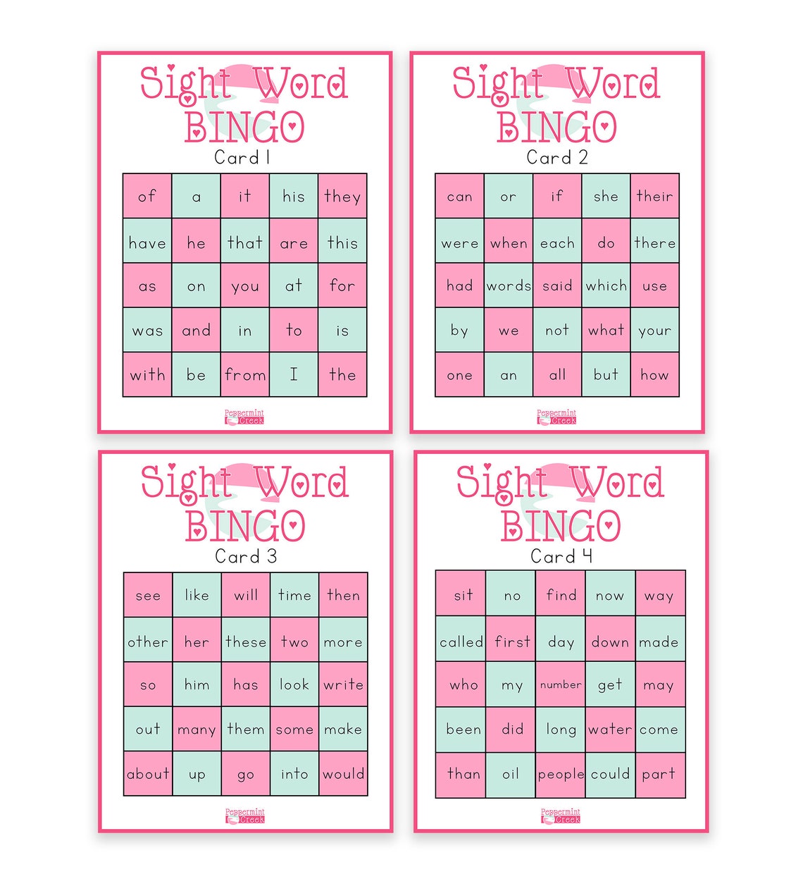 Sight Word Bingo Game for Children, Learning Resource, Frys 100 Site ...