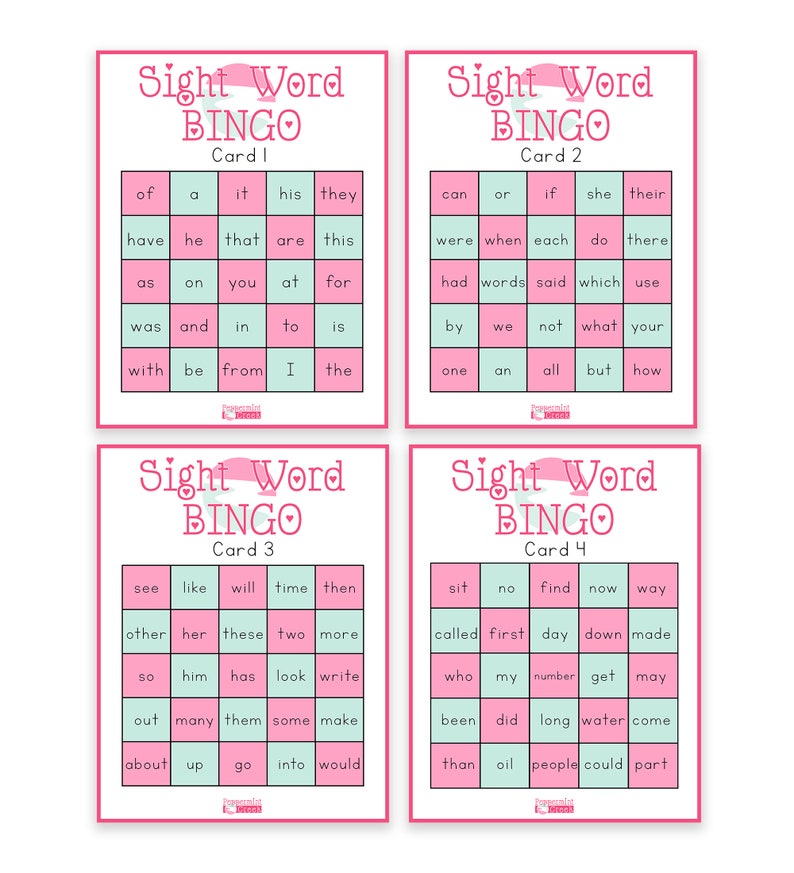 Sight Word Bingo Game for Children, Learning Resource, Frys 100 Site ...