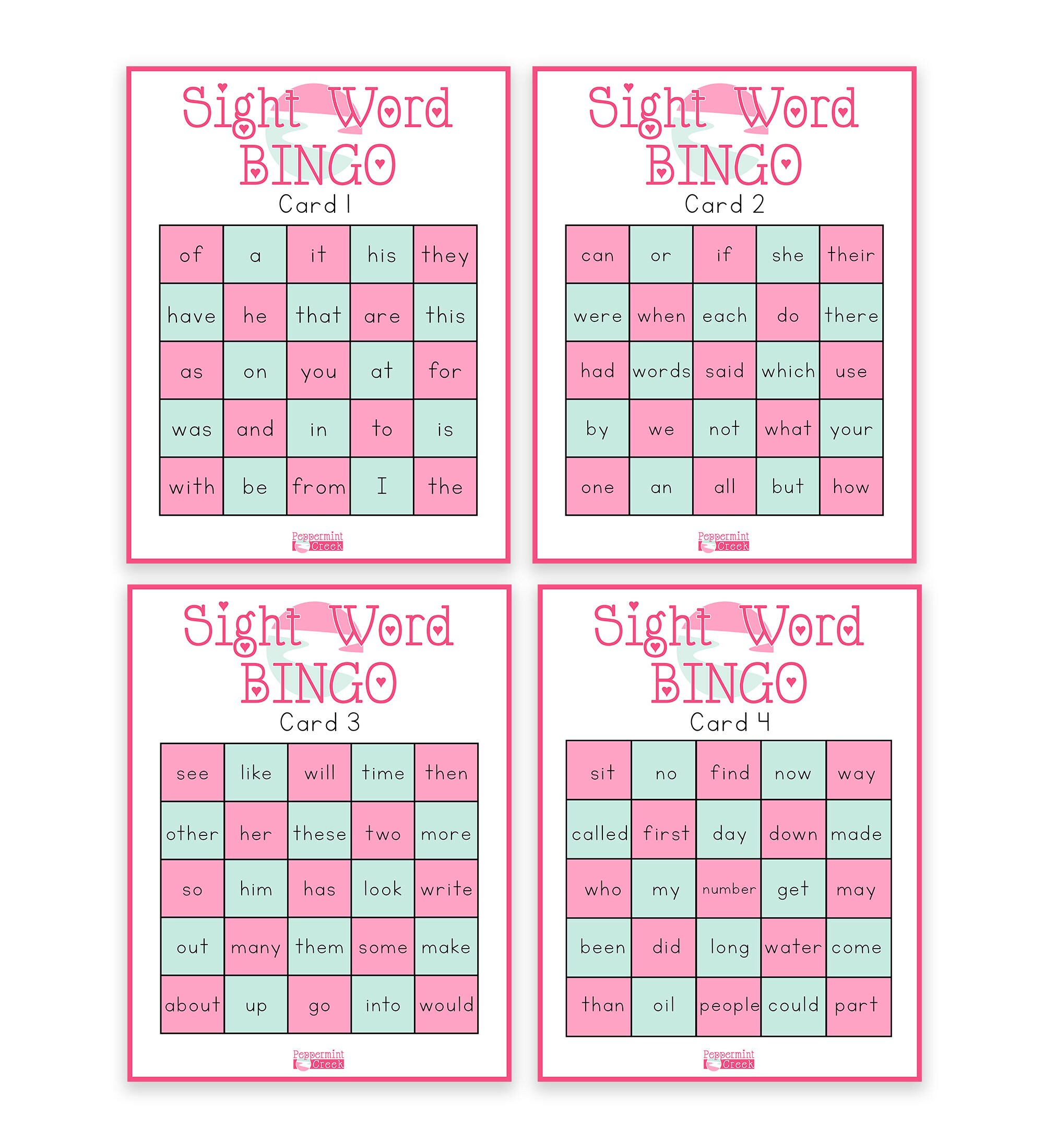 Sight Word Bingo Game for Children, Learning Resource, Frys 100 Site ...