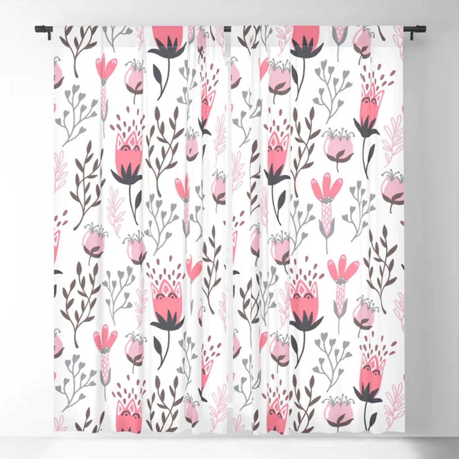 Pink Flowers Curtains Tulip Curtains Pink Window Curtains | Etsy