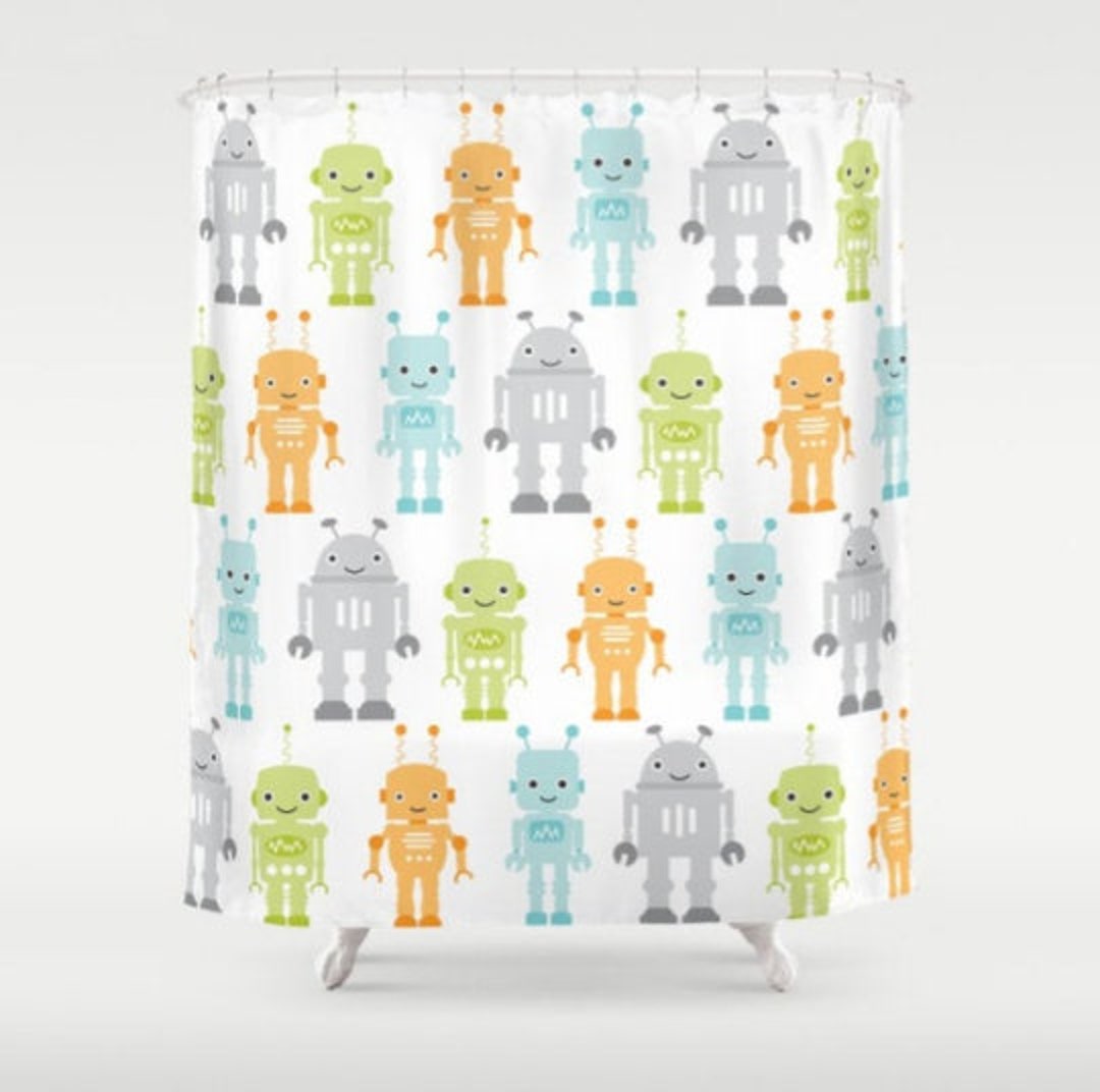Robots Shower Curtain Robot Bathroom Boys Shower Curtain - Etsy