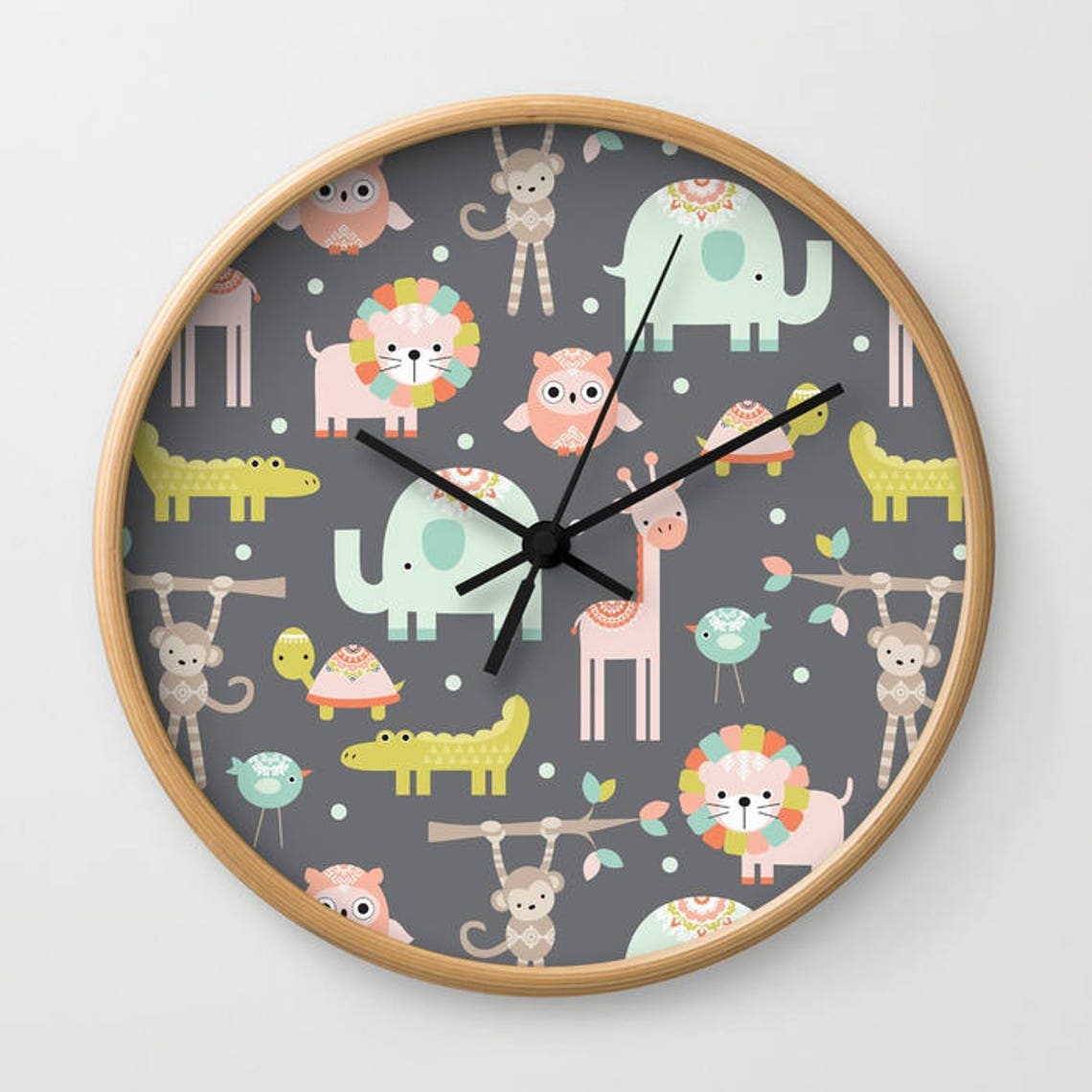 Safari Animals Clock, Safari Animal Wall Clock, Jungle Animals Clock ...