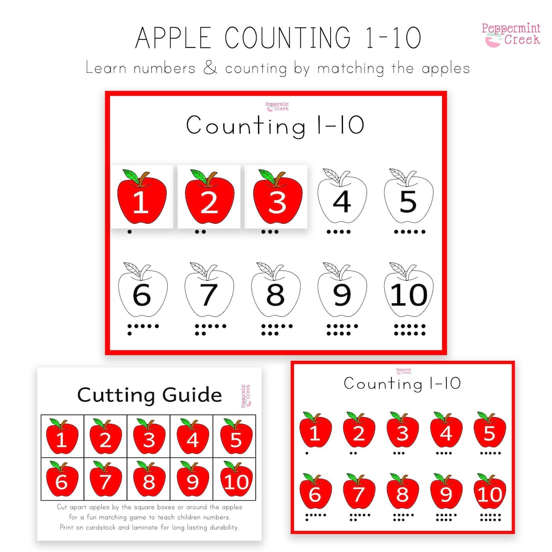 Apple Counting 1-10 Digital Download, Learn Numbers, Matching Game ...