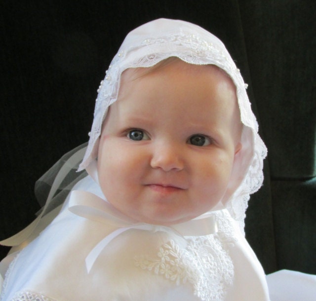 Elegant Satin and Tulle Baby Bonnet With Two Different Laces - Etsy
