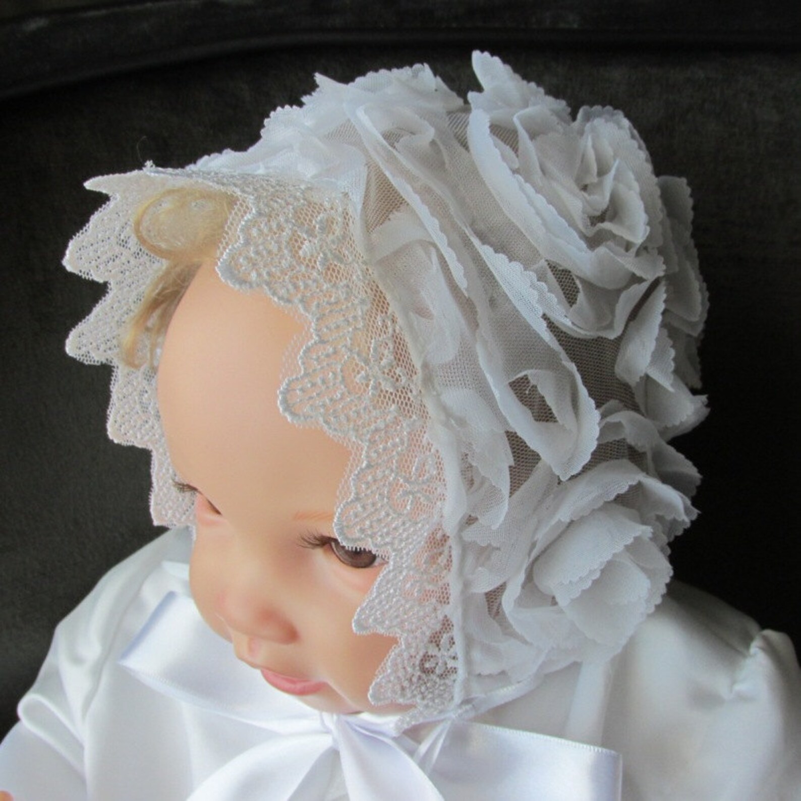 See Through Christening/baptism/blessing Bonnet to Match Vilate Gown - Etsy