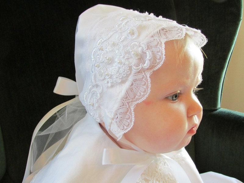 Elegant Satin and Tulle Baby Bonnet With Two Different Laces - Etsy