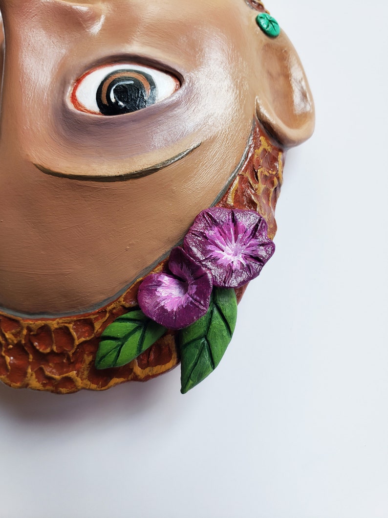 Lorena - Original Face Sculpture Wall Hanging Art, Flowers in Hair ...