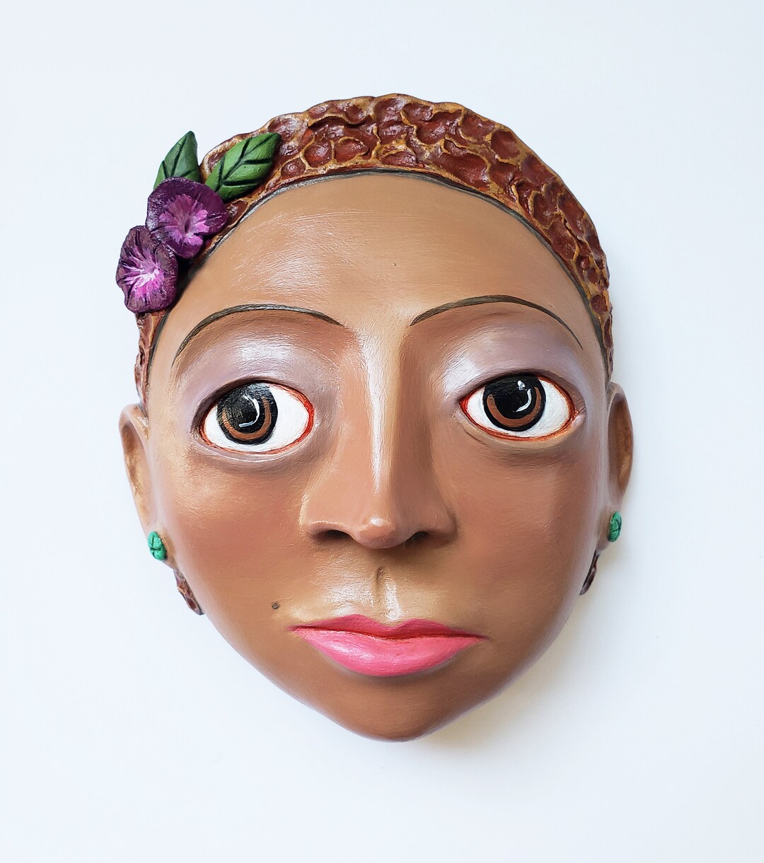 Lorena - Original Face Sculpture Wall Hanging Art, Flowers in Hair ...