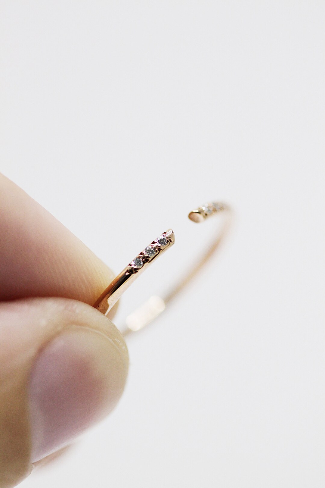 Diamonds Pavé Open Ring - 14k Rose Gold - Minimal Gold Ring - Etsy