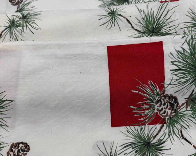 Vintage 1950s Christmas Tablecloth, Pine Boughs and Cones, Cotton 48 X ...