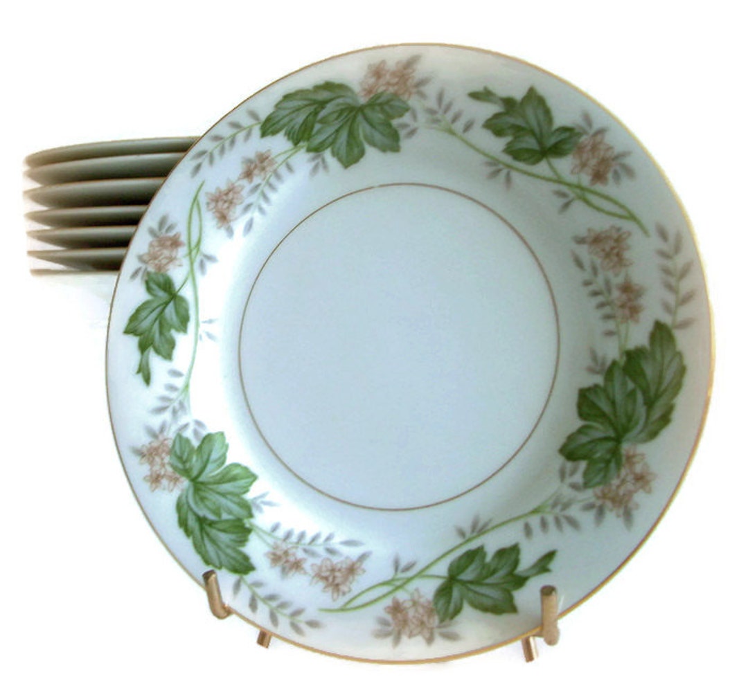 Vintage Noritake Dessert Plates: Daphne Pattern, Green Ivy Border, Set ...