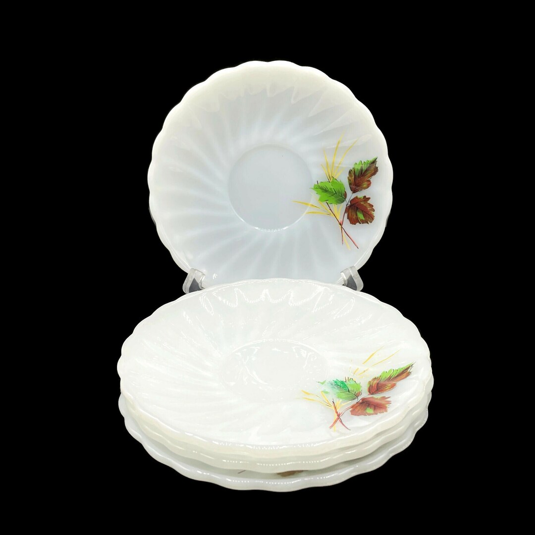 Vintage Anchor Hocking Milk Glass Saucers: 1950s Leaf Design, Set of 4 ...