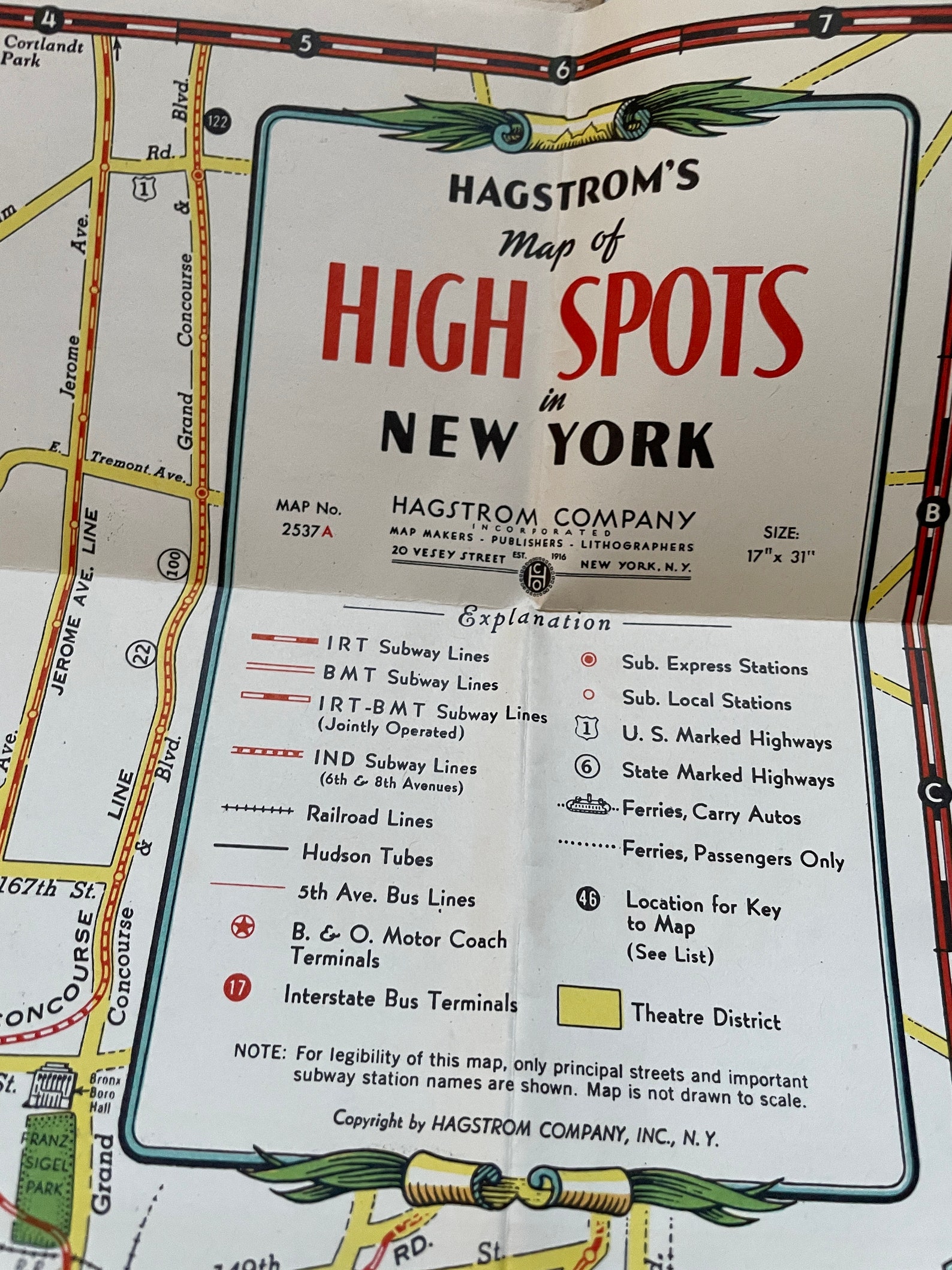 Vintage 1940s New York City Map Hagstrom's Map of High - Etsy