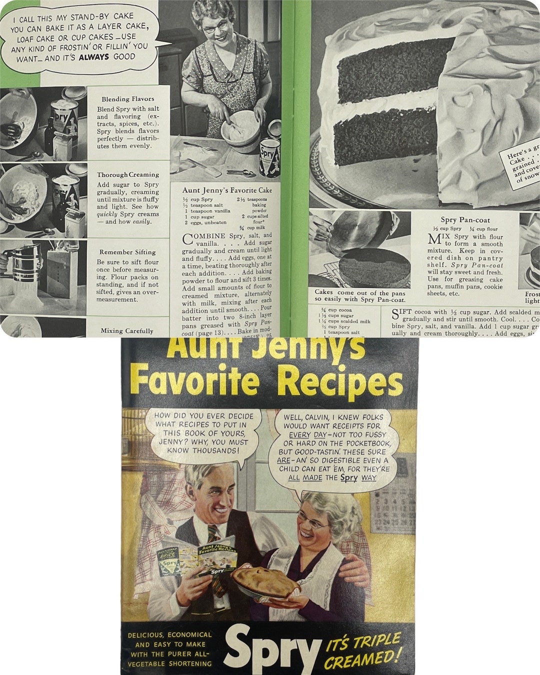Vintage 1930s Cookbook, Aunt Jenny's Favorite Recipes, Spry Shortening ...