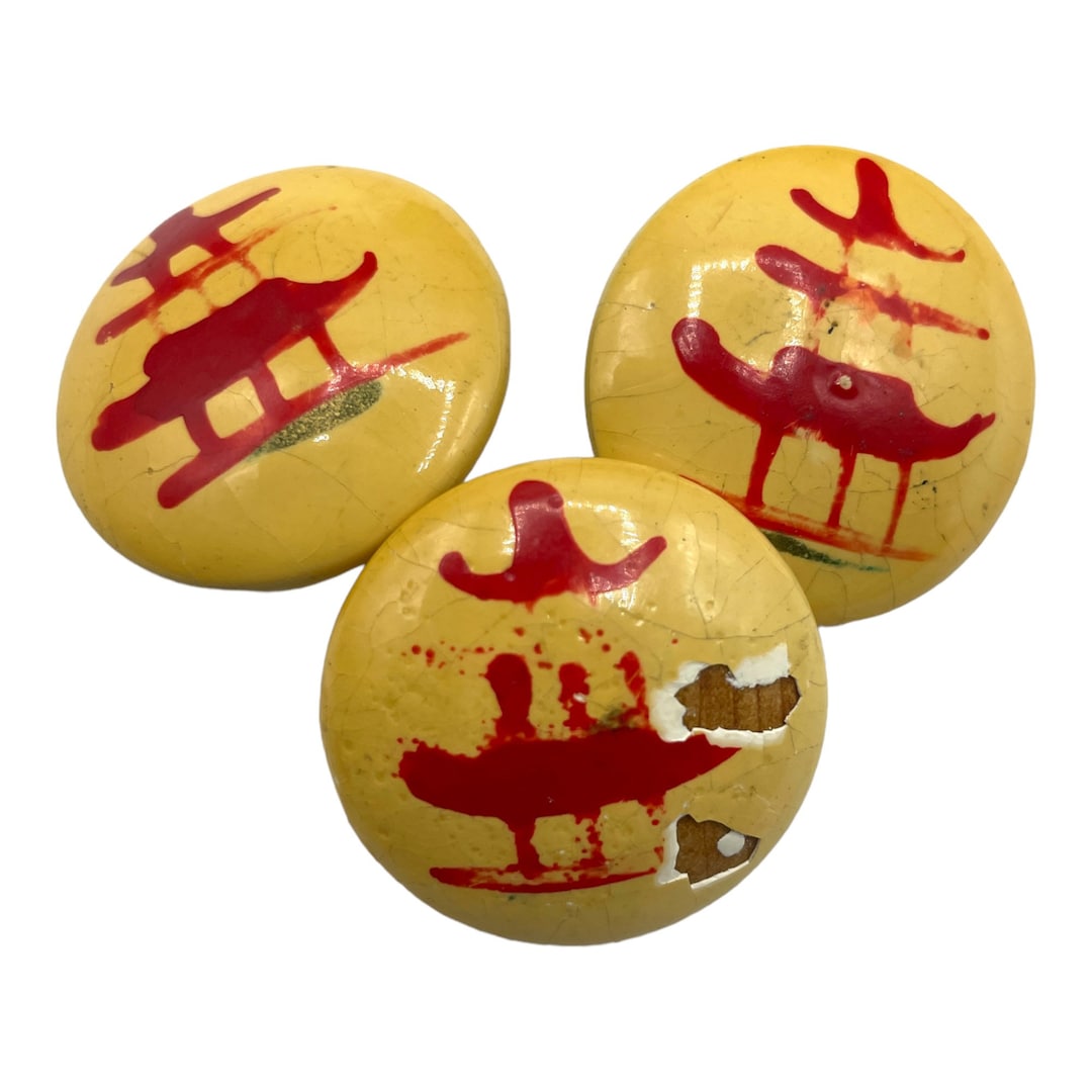 Vintage Hand Painted Wood Buttons: Asian Pagoda Design, Sewing Notions ...