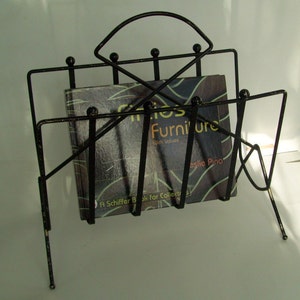 Vintage Wire Magazine Rack, Black Metal, Retro, Mid Century Modern ...