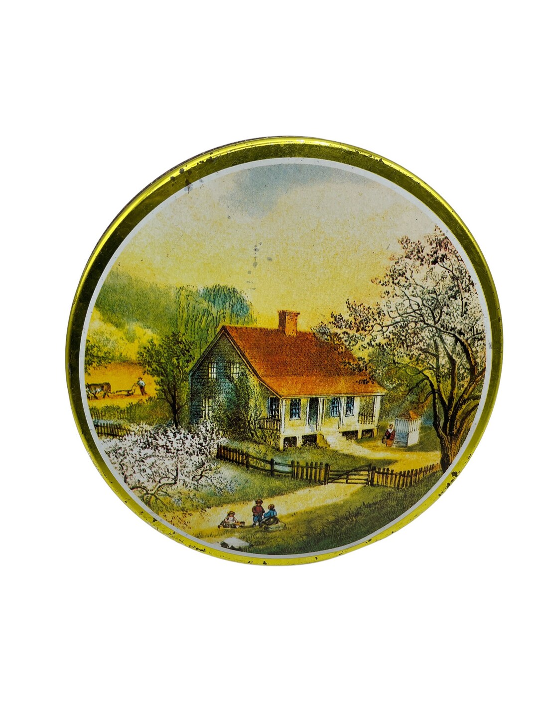 Vintage Currier and Ives Tin Box: American Homestead Spring Scene - Etsy