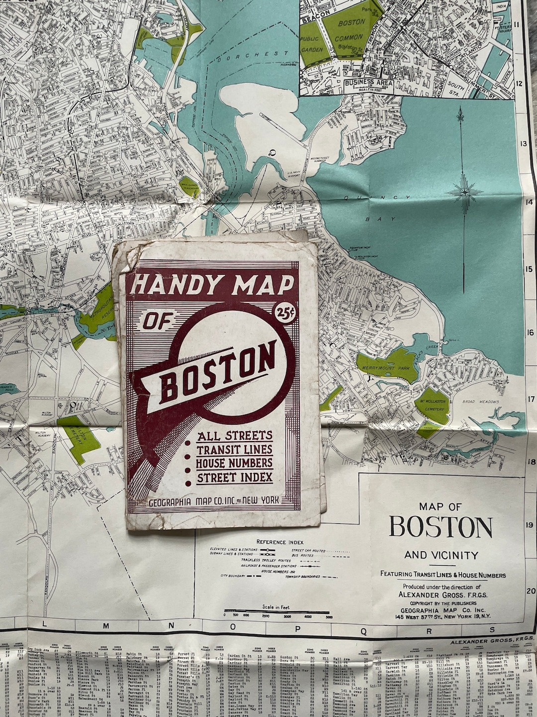 Antique 1950s Map, Handy Map of Boston, Geographica Map Co. Premier ...