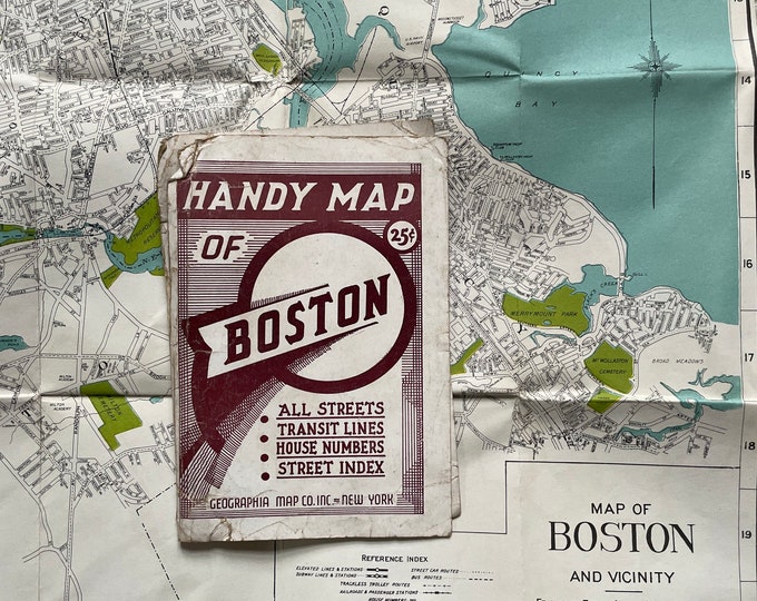 Antique 1950s Map, Handy Map of Boston, Geographica Map Co. Premier ...