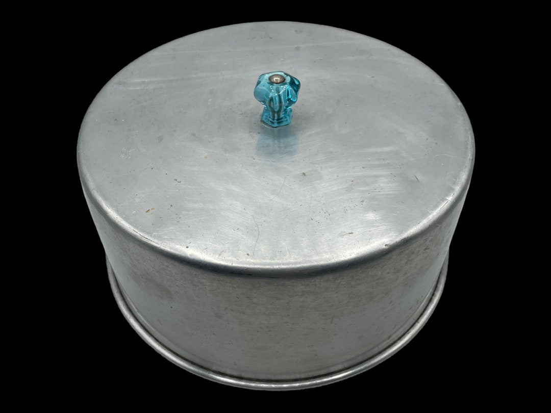 Vintage 1950s 1940s Silver Aluminum Cake Saver Top With a Blue Glass ...