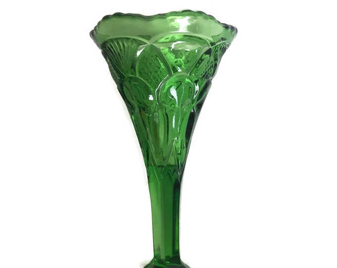 Vintage Green Pressed Glass Bud Vase Small Flower Vase Etsy
