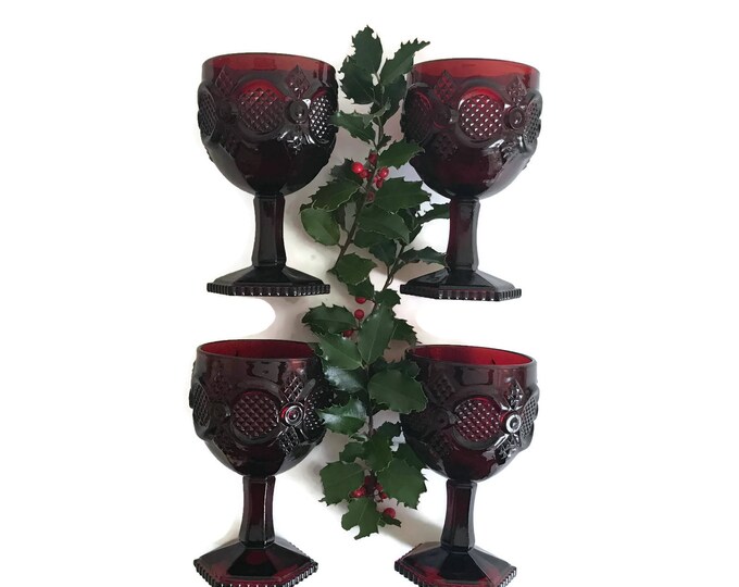 Vintage Avon Water Goblets 1876 Ruby Red Sandwich Glass Red Kitchen ...