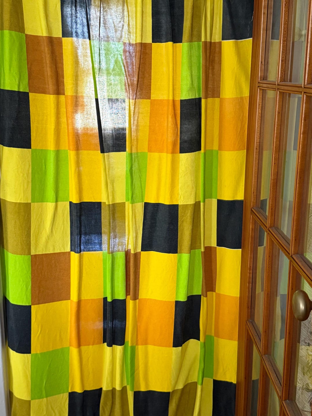 Mid Century Modern Curtain Panels: Bold Square Print, MCM Window Decor ...