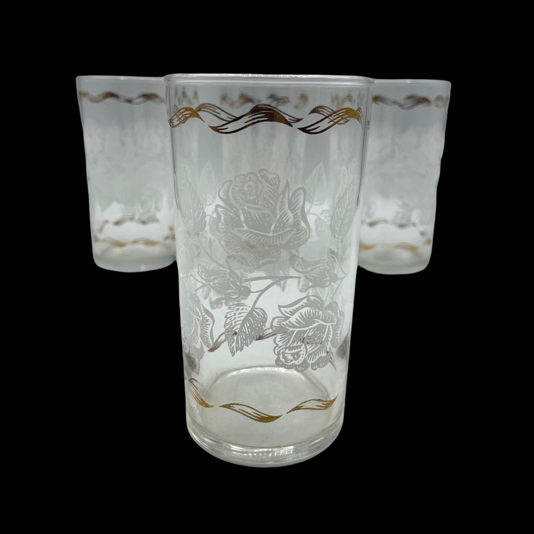 Vintage Drinking Glasses, 1950s Era, Libbey Glasses, White Rose and ...